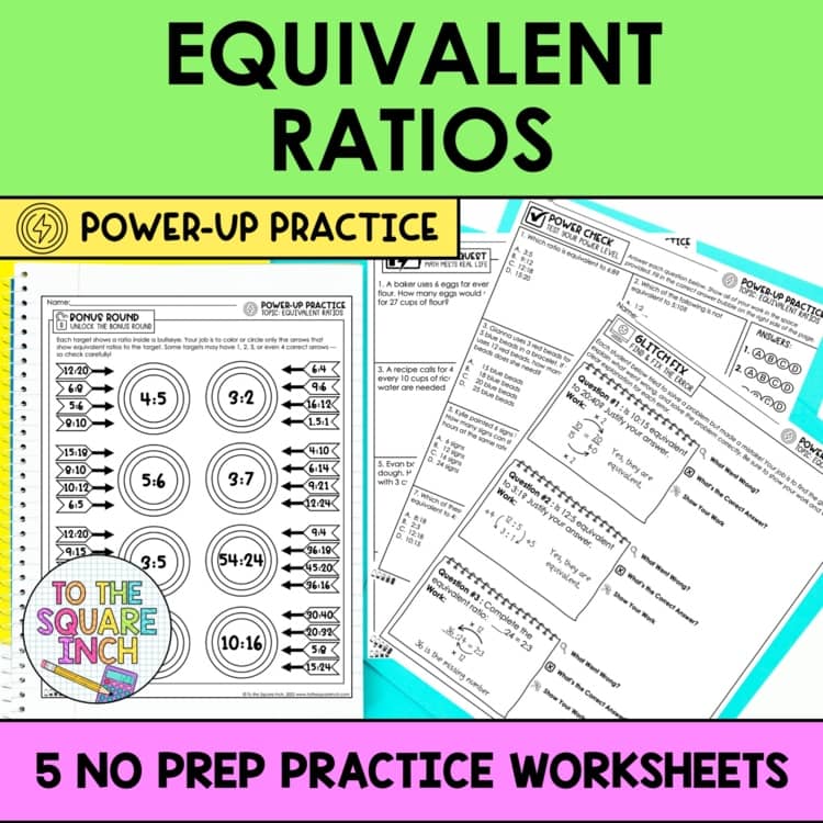 Equivalent Ratios Practice Worksheets – To The Square Inch