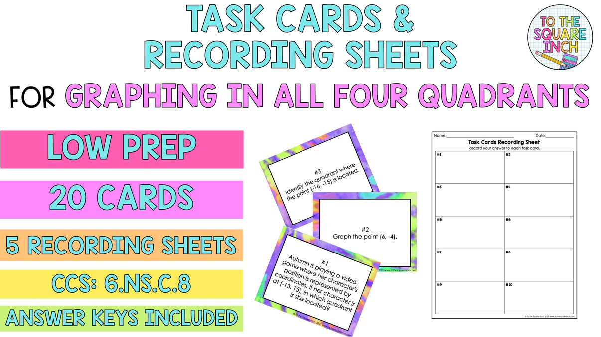 Graphing in All Four Quadrants of the Coordinate Plane Task Cards – To ...
