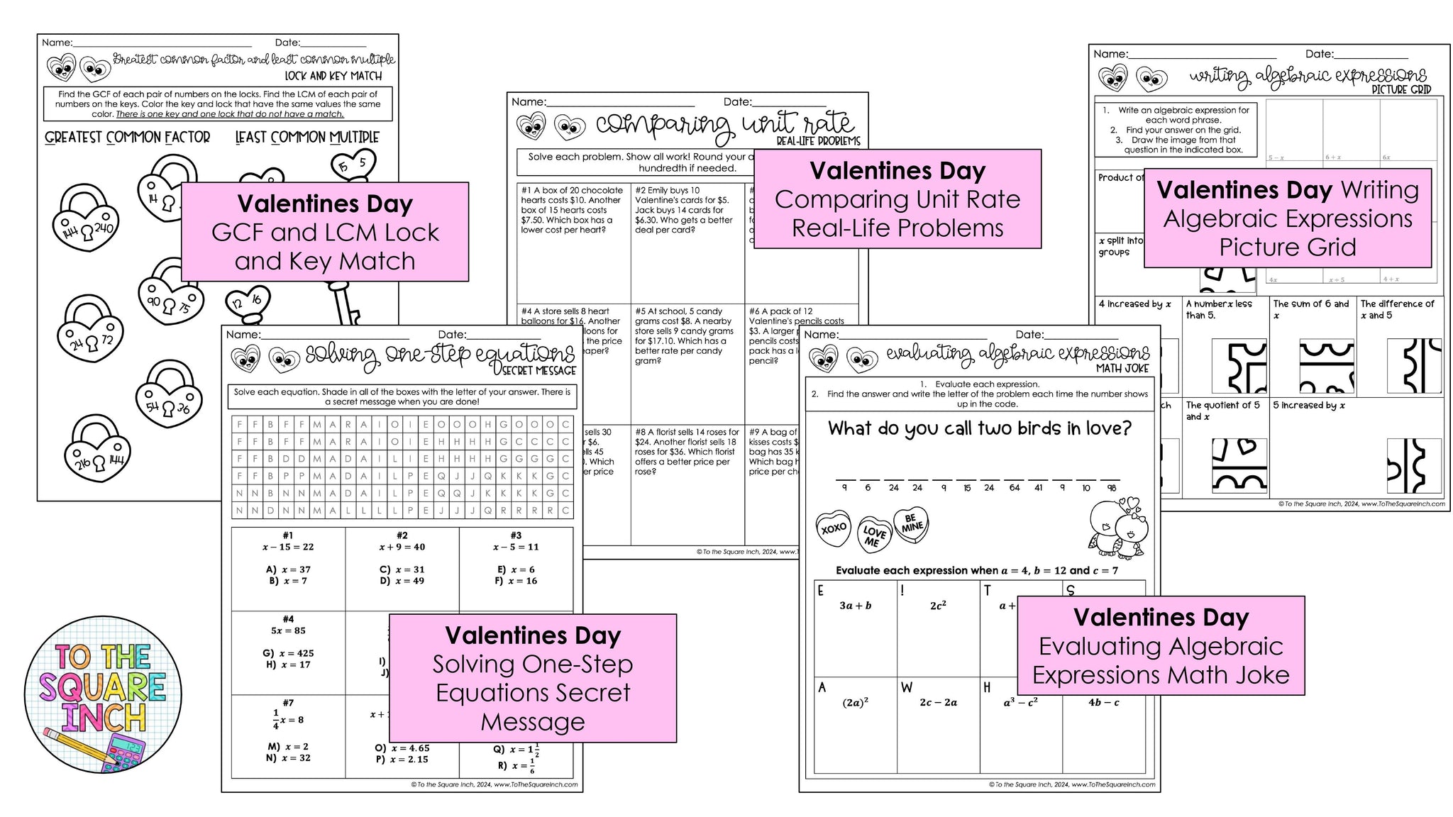 February Holiday Math Worksheets - 6th Grade - Presidents Day, Valenti ...