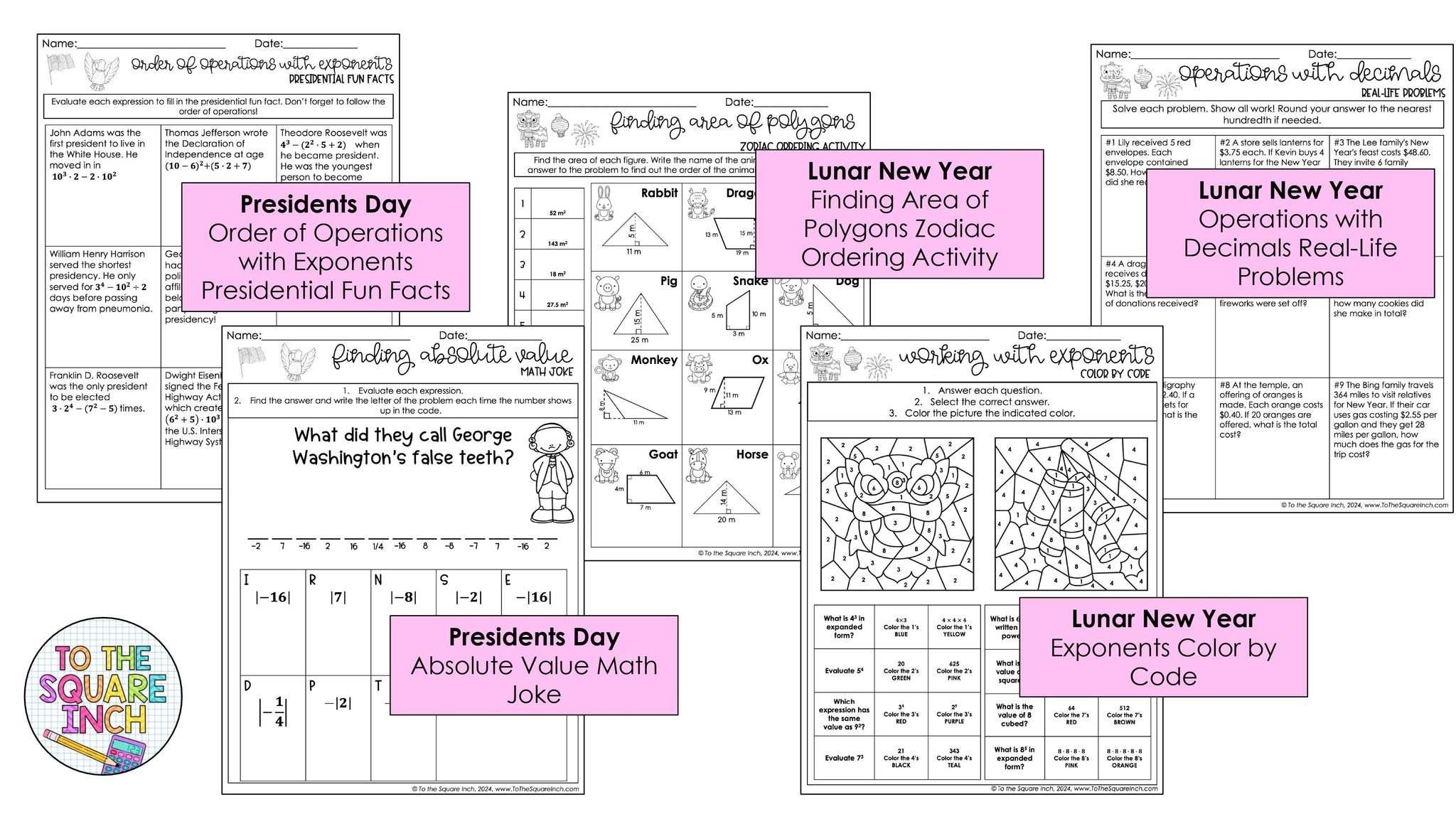 February Holiday Math Worksheets - 6th Grade - Presidents Day, Valenti ...