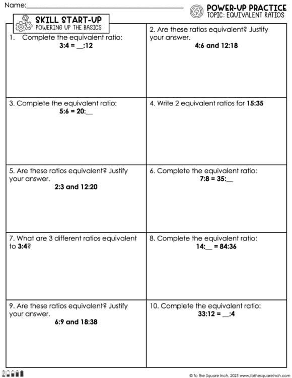 Equivalent Ratios Practice Worksheets – To The Square Inch