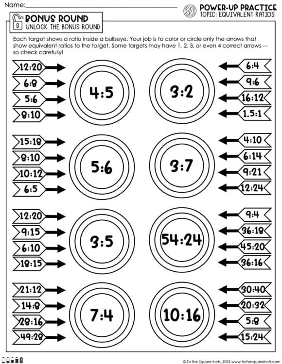 Equivalent Ratios Practice Worksheets – To The Square Inch
