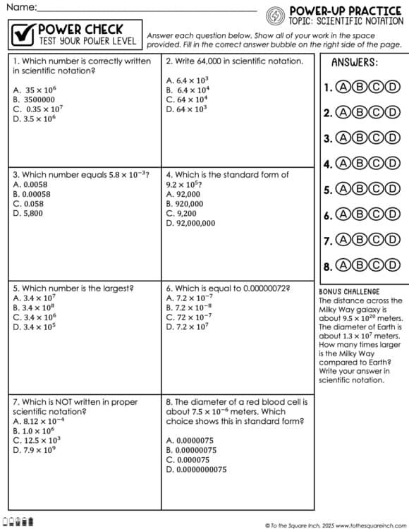 Scientific Notation Practice Worksheets – To The Square Inch