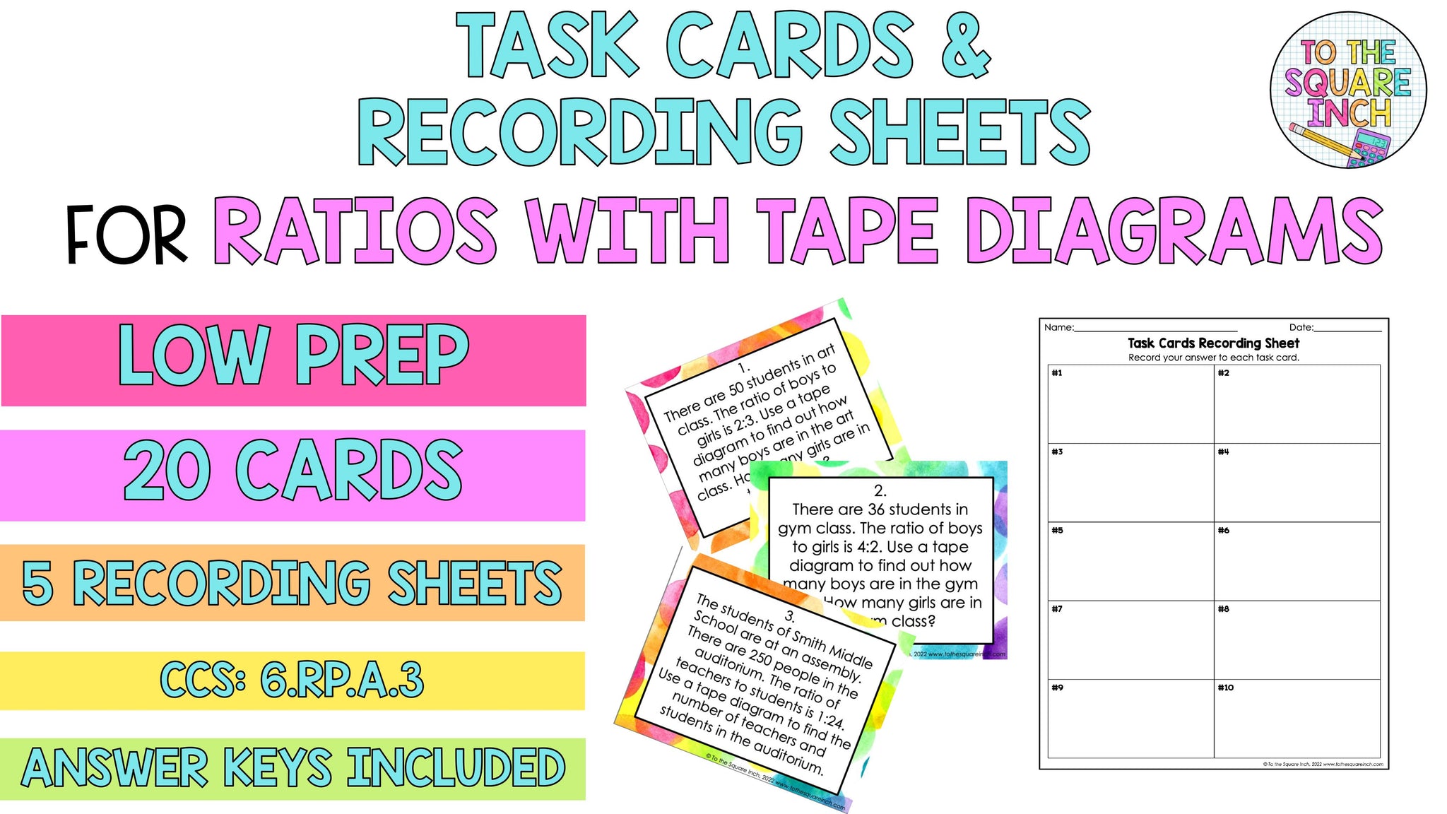 Solving Ratio Problems with Tape Diagrams Task Cards – To The Square Inch