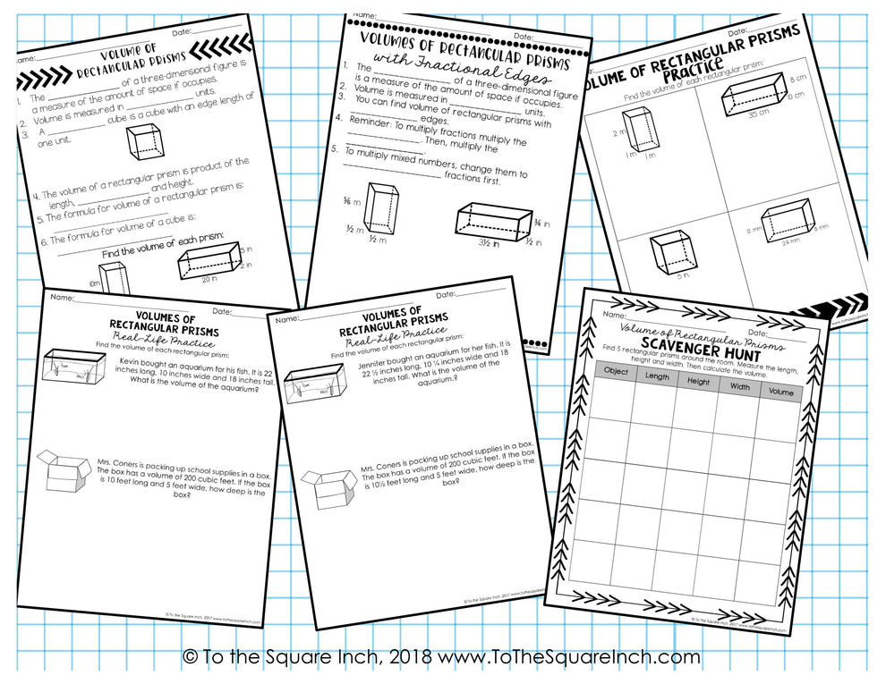 Volume of Rectangular Prisms Interactive Notebook – To The Square Inch
