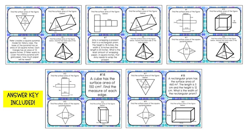 Surface Area of Pyramids & Prisms Task Cards – To The Square Inch