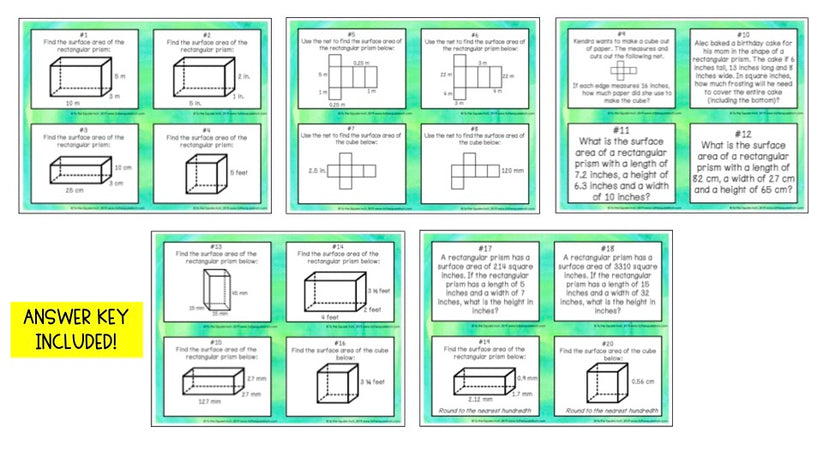 Surface Area of Rectangular Prisms Task Cards – To The Square Inch