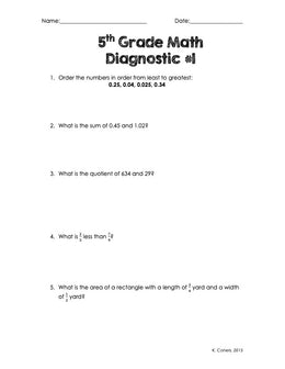 5th Grade Math Diagnostic Quizzes – To The Square Inch