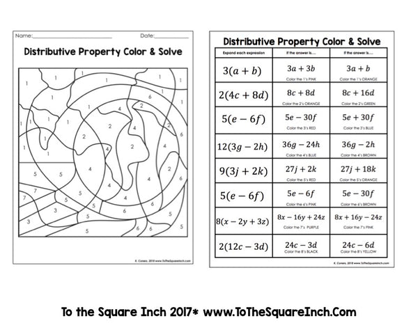 Distributive Property Color and Solve – To The Square Inch