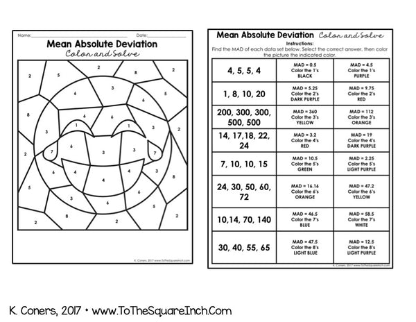 Mean Absolute Deviation Color and Solve – To The Square Inch