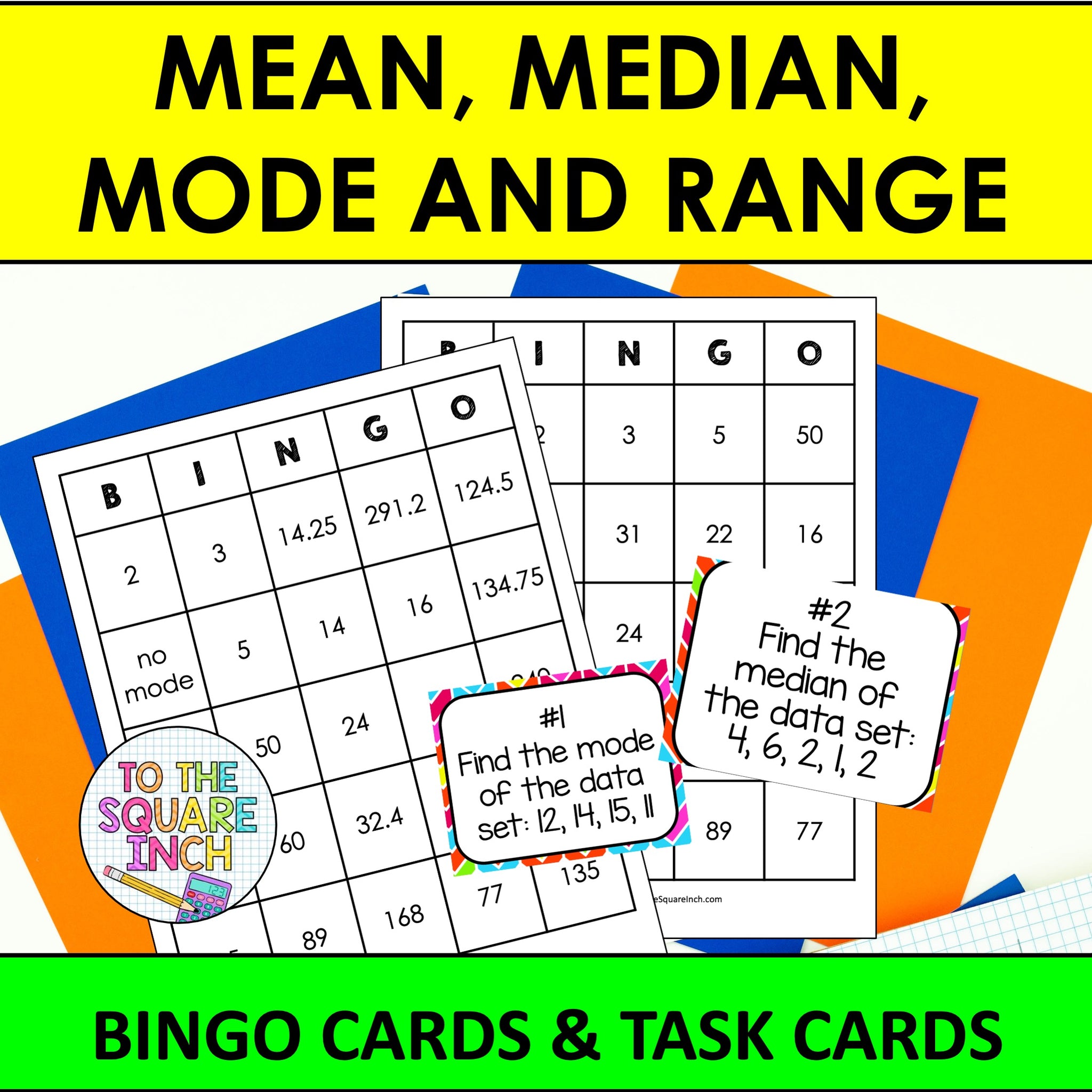 Mean, Median, Mode & Range Bingo & Task Cards – To The Square Inch