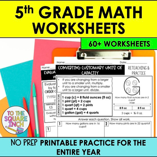 Middle School Math Reteaching Worksheets for 5th, 6th, 7th and 8th ...