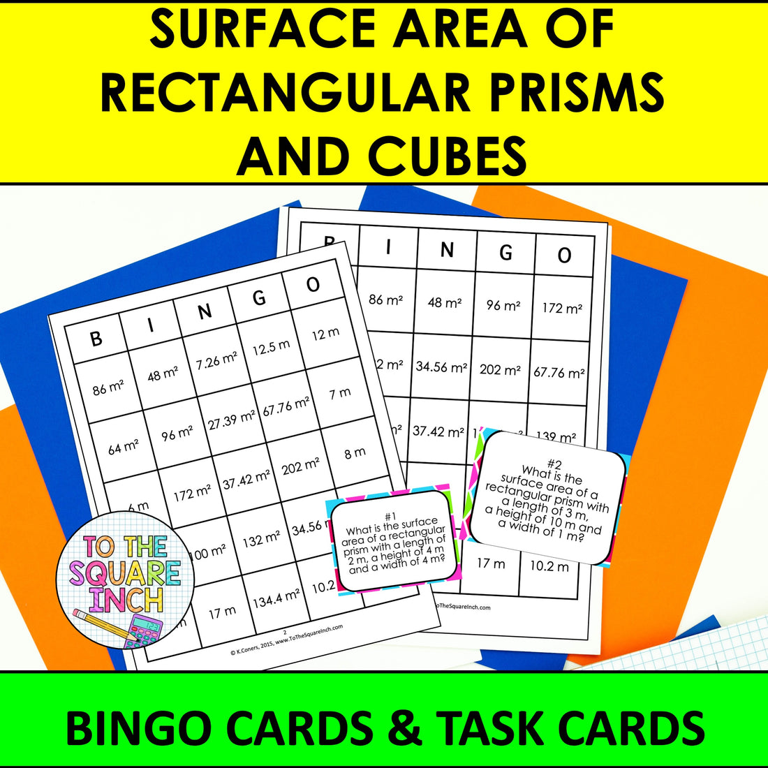 Surface Area of Rectangular Prisms and Cubes Bingo Game – To The Square ...