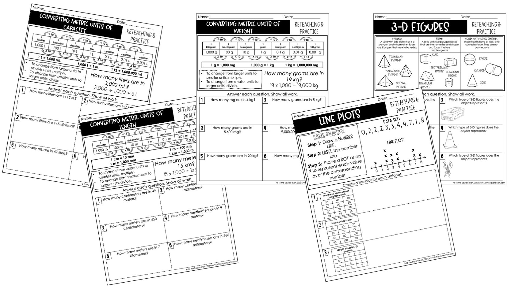Middle School Math Reteaching Worksheets for 5th, 6th, 7th and 8th ...