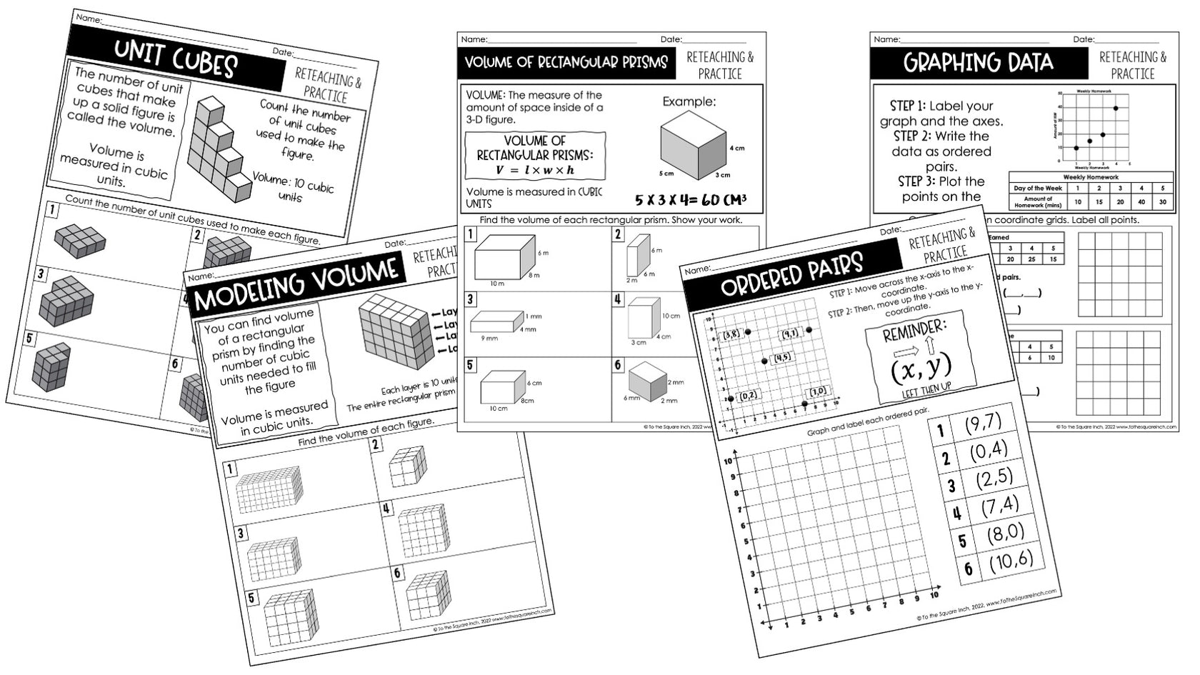 Middle School Math Reteaching Worksheets for 5th, 6th, 7th and 8th ...