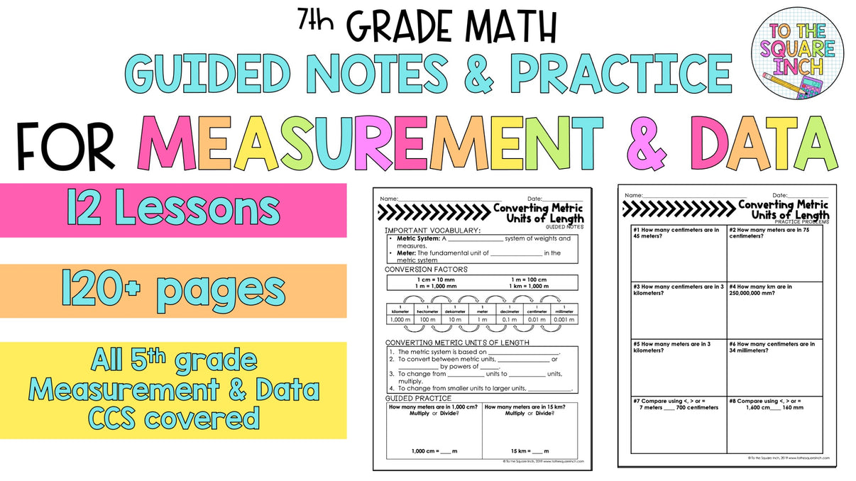 Measurement & Data - 5th Grade Math Guided Notes – To The Square Inch