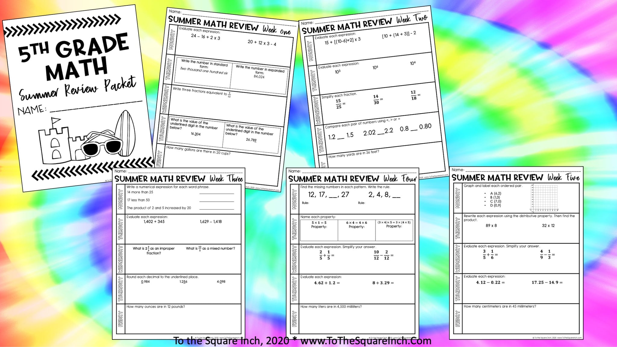5th Grade Math Summer Packet – To The Square Inch