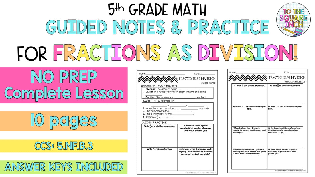 Fractions as Division Notes – To The Square Inch