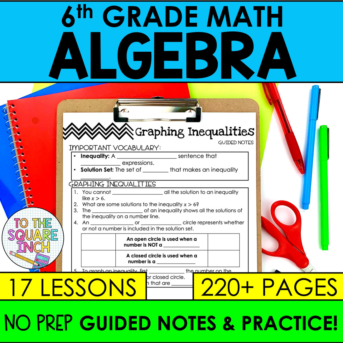 Expressions and Equations - 6th Grade Math Guided Notes – To The Square ...