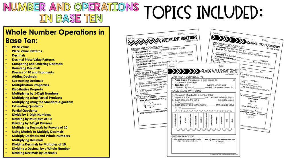 Numbers and Operations in Base Ten Bundle - 5th Grade Math Guided Note ...
