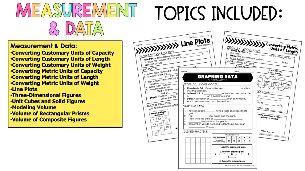 Measurement & Data - 5th Grade Math Guided Notes – To The Square Inch
