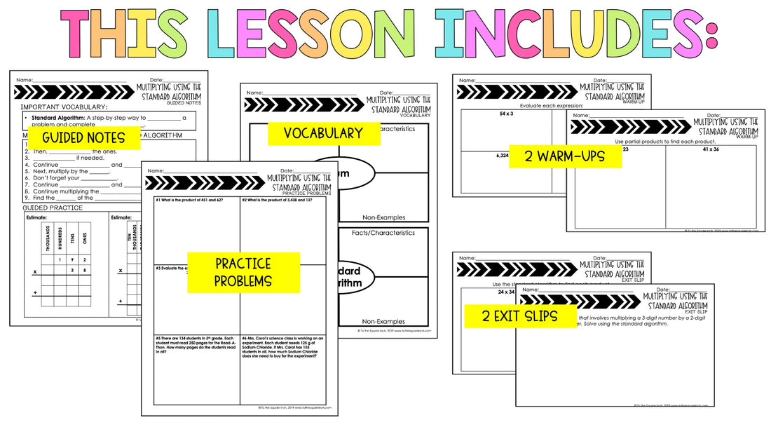 Multiplying Using the Standard Algorithm Notes – To The Square Inch