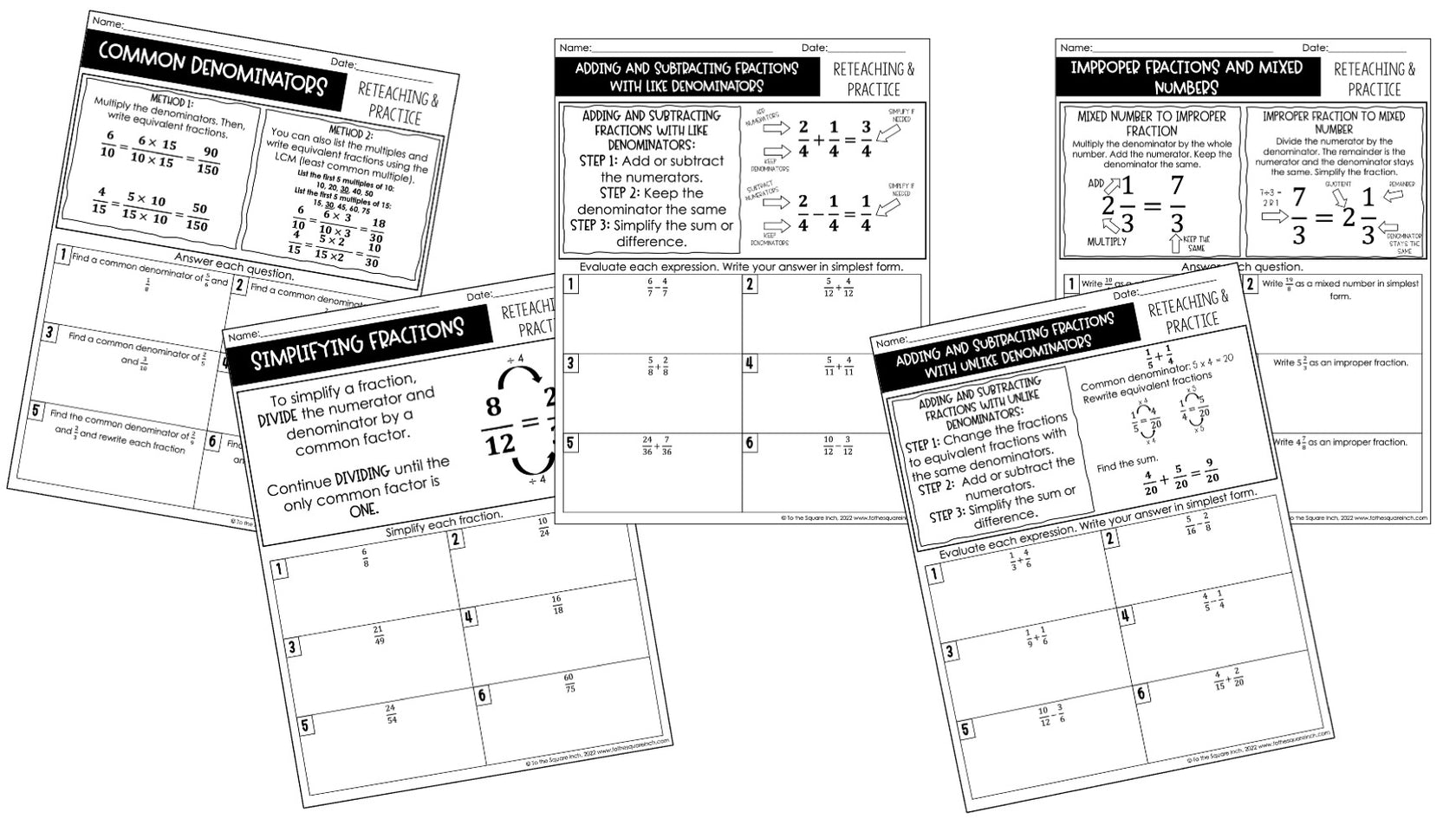 Middle School Math Reteaching Worksheets for 5th, 6th, 7th and 8th ...