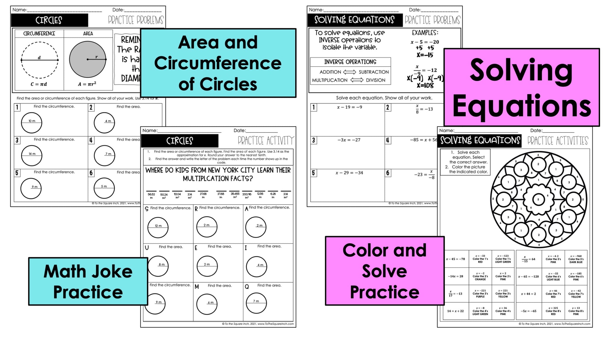 7th Grade Math Sub Plans – To The Square Inch
