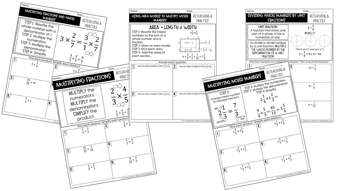 Middle School Math Reteaching Worksheets for 5th, 6th, 7th and 8th ...