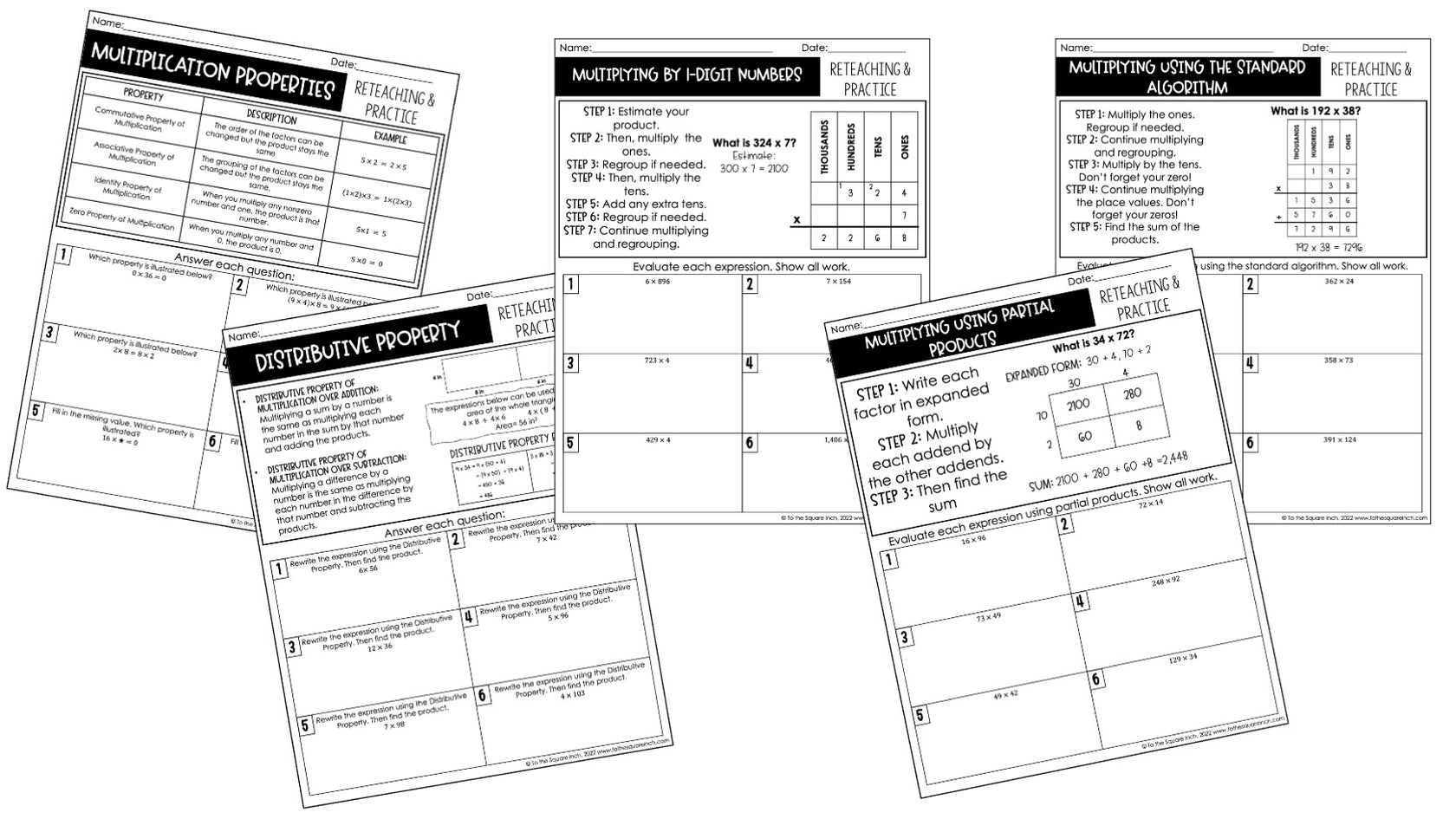 Middle School Math Reteaching Worksheets for 5th, 6th, 7th and 8th ...
