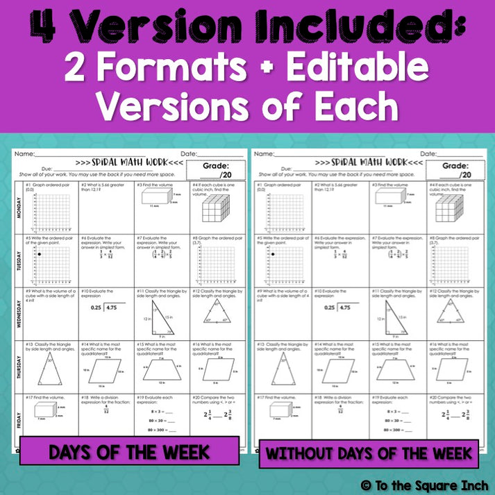 5th Grade Math Homework – To The Square Inch