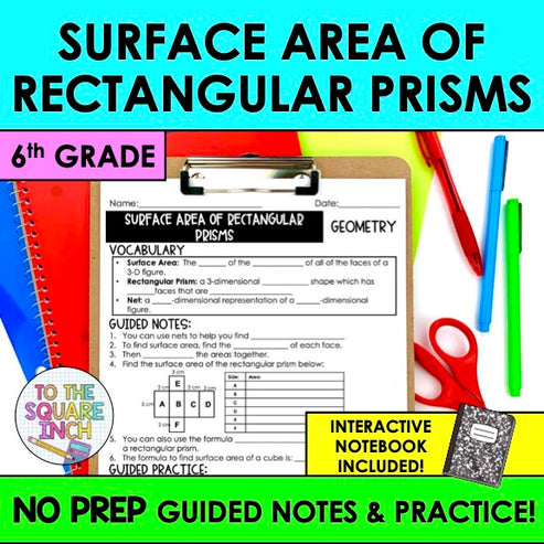 Surface Area of Rectangular Prisms Notes – To The Square Inch