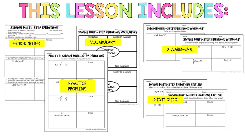 Solving Multi-Step Equations Notes – To The Square Inch