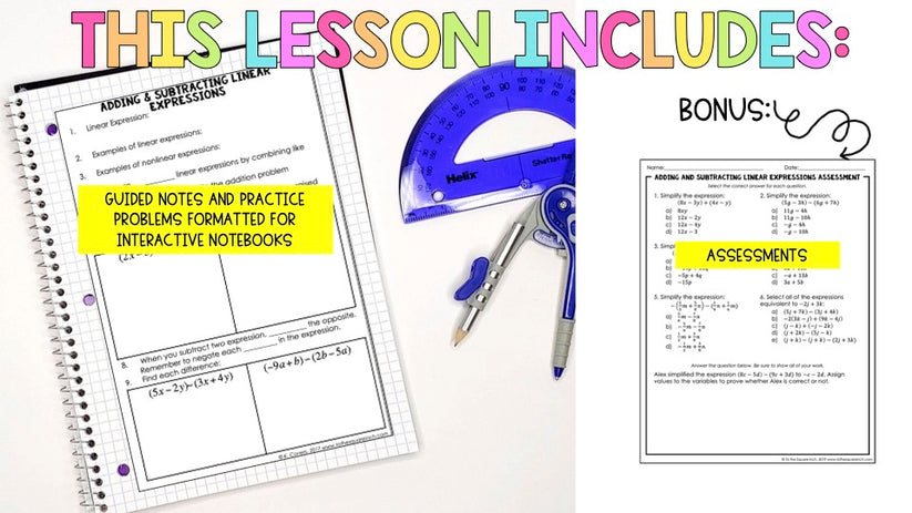 Adding and Subtracting Linear Expressions Notes – To The Square Inch