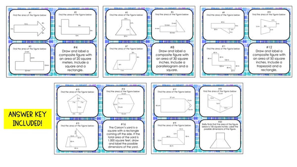 Area of Composite Figures Task Cards – To The Square Inch