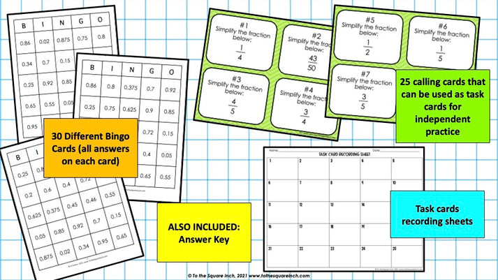Converting Fractions to Decimals Bingo – To The Square Inch